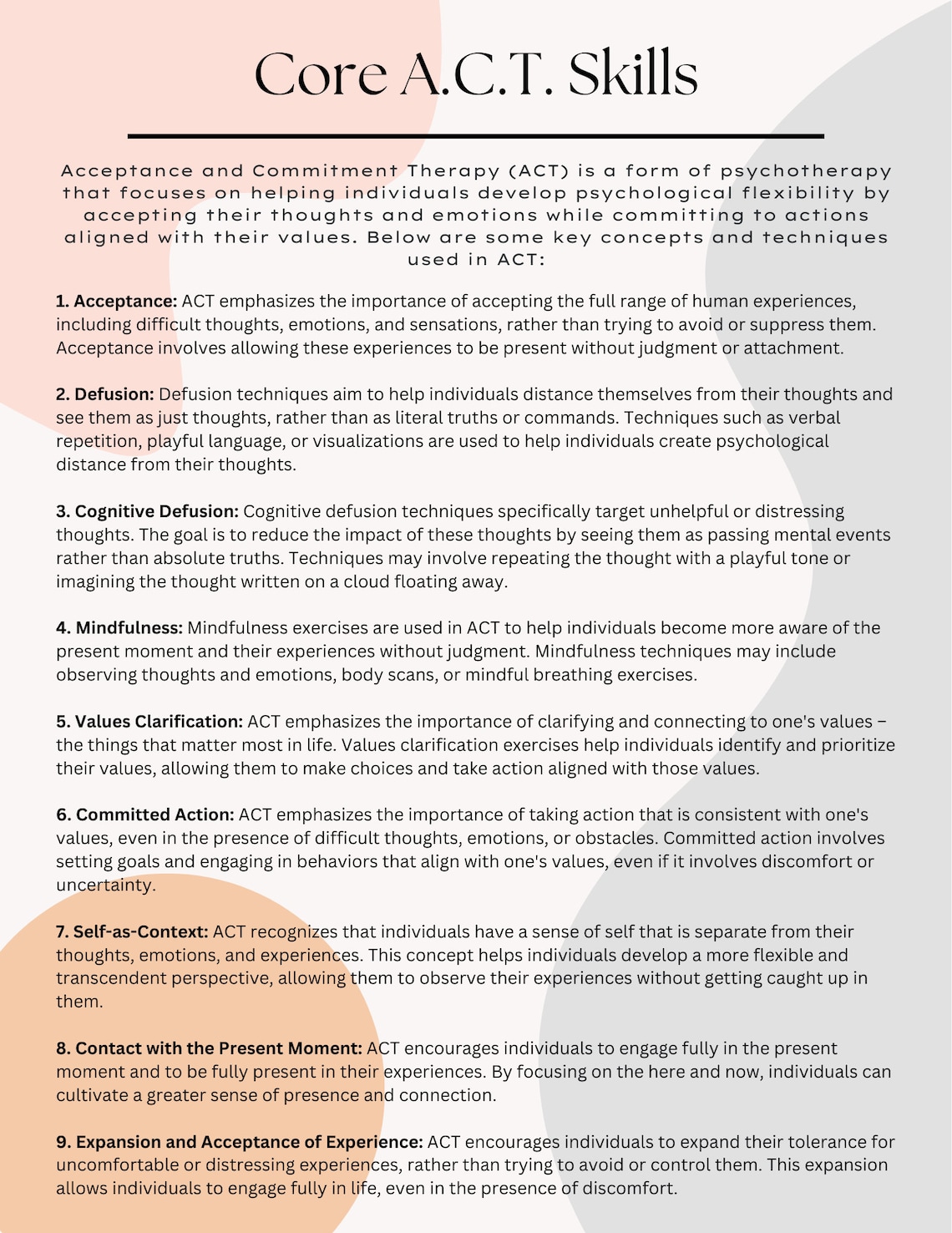 Core ACT Skills Acceptance and Commitment Therapy ACT Techniques ...