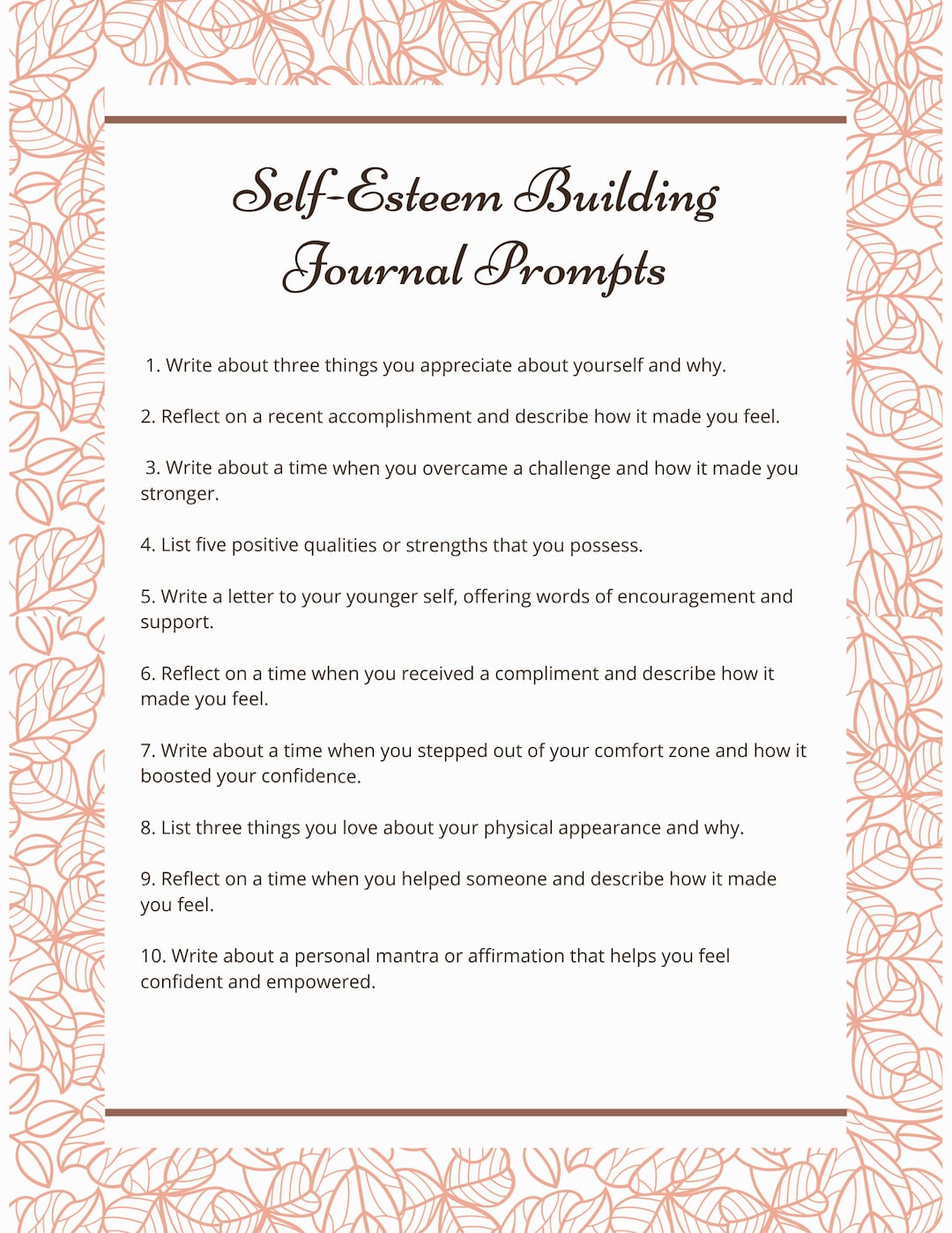 Self-esteem Building Journal Prompts - Etsy