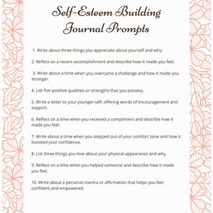 Self-esteem Building Journal Prompts - Etsy