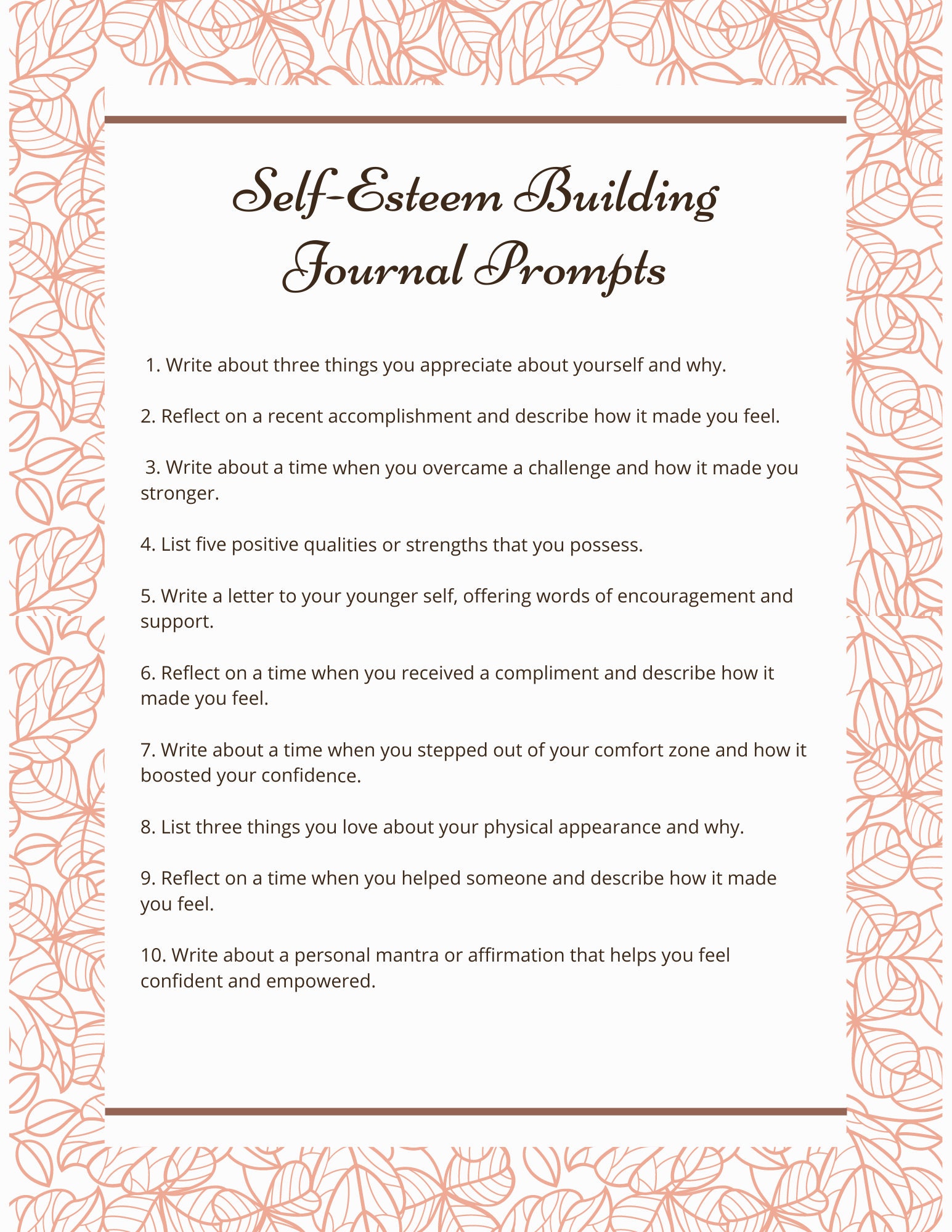 Self-esteem Building Journal Prompts - Etsy