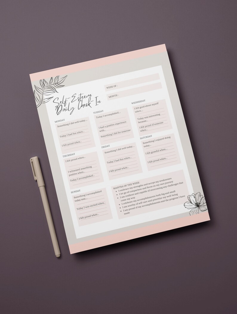 Self-esteem Daily Check-in - Etsy