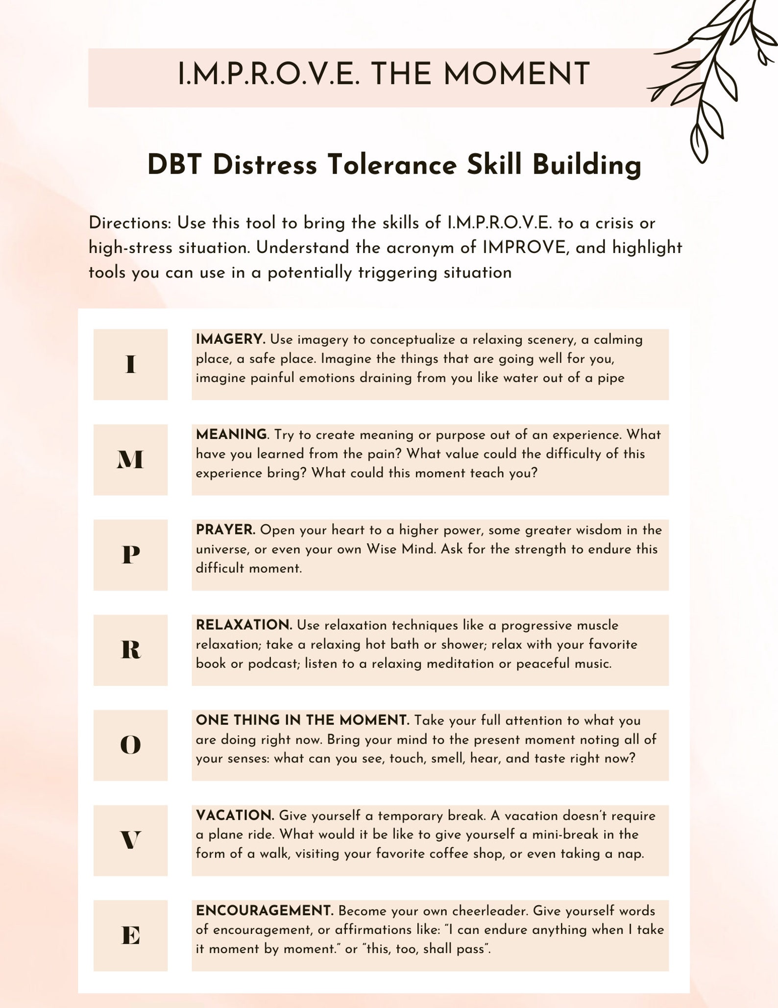 IMPROVE the Present Moment DBT Skill - Etsy