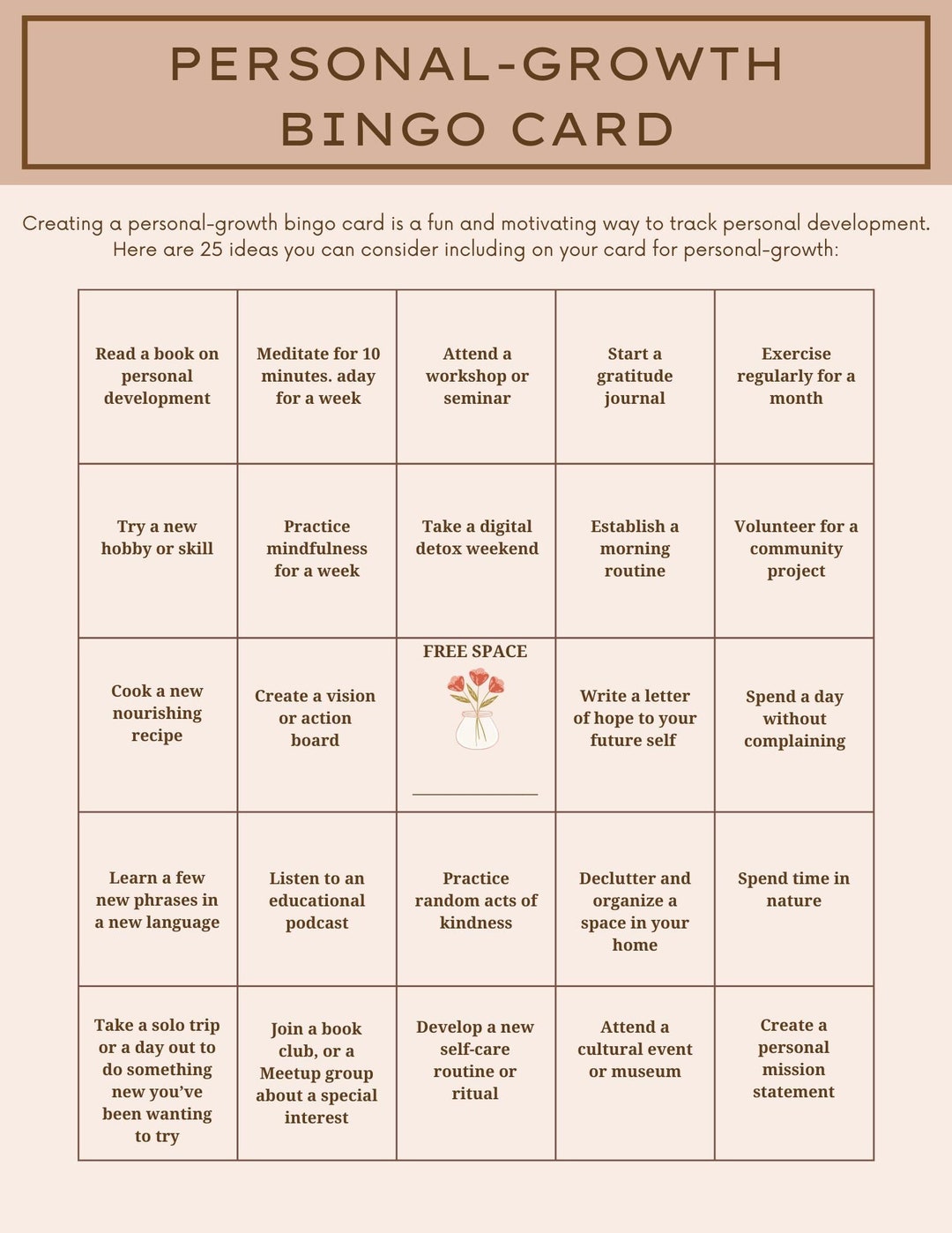 Personal-growth Bingo Card; Personal-growth Resources; New Year; Self ...