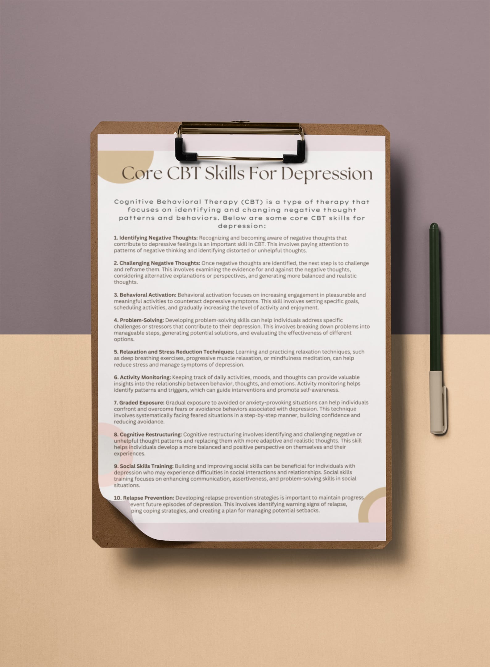 Core CBT Skills for Depression Depression Resources Managing Depression ...