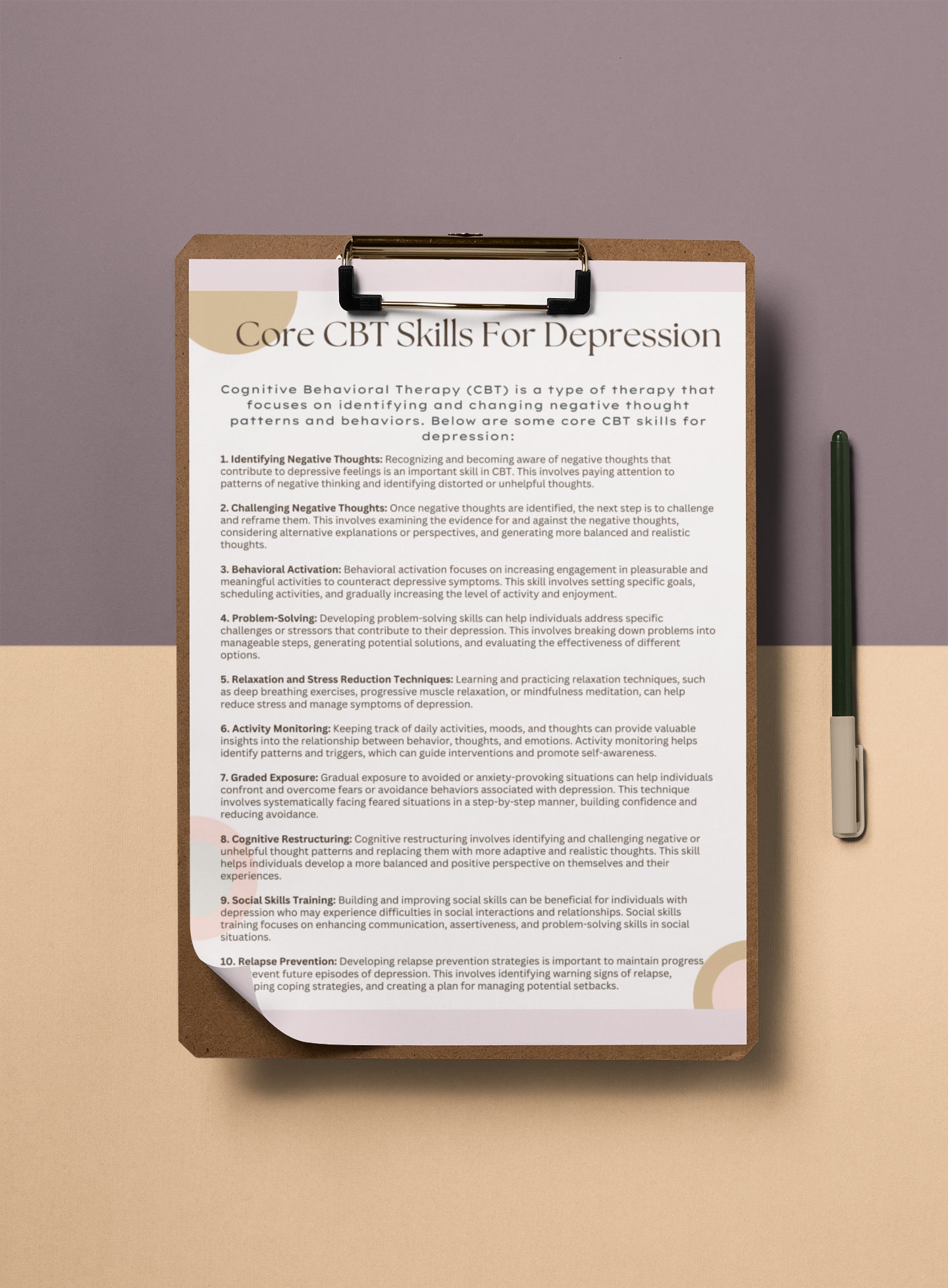 Core CBT Skills for Depression Depression Resources Managing Depression ...