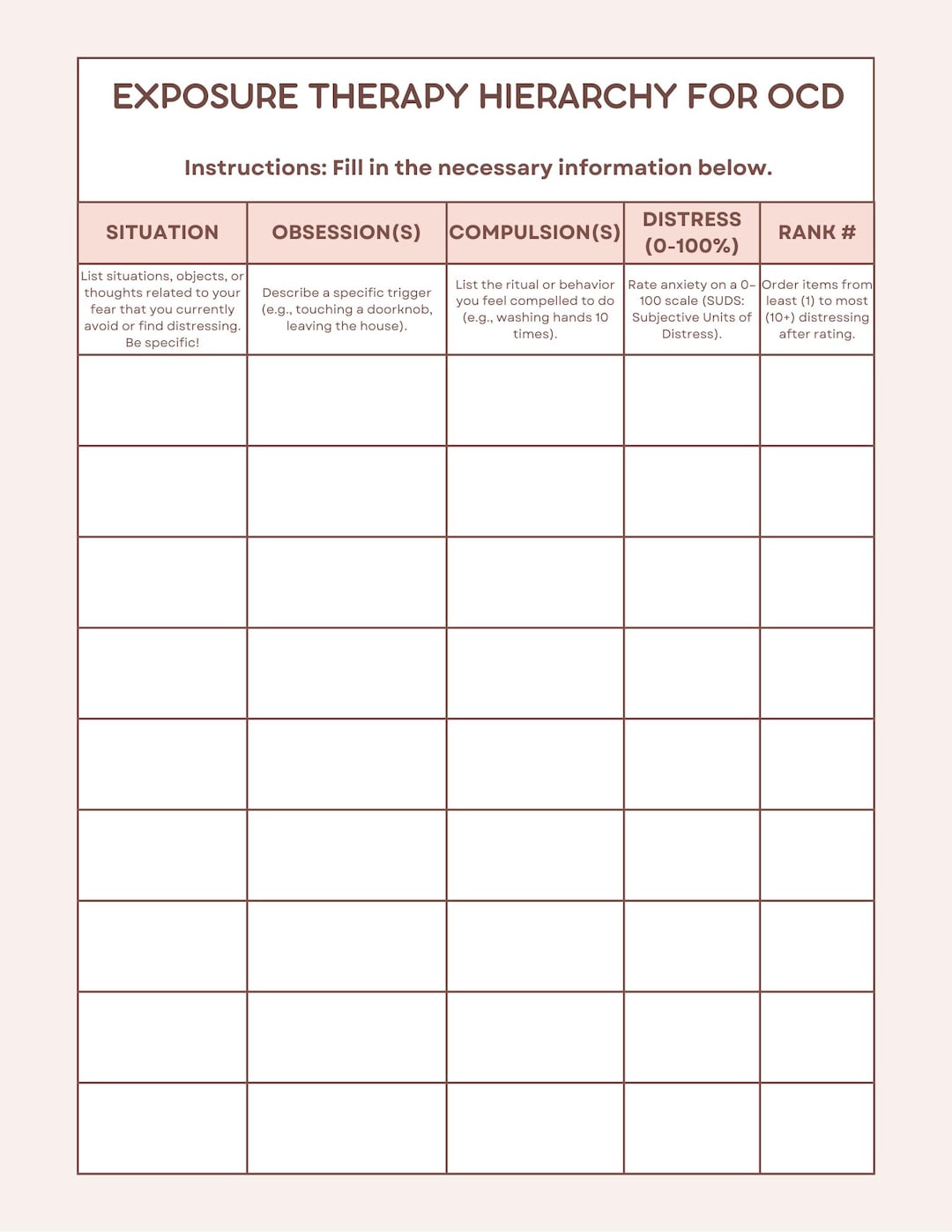 Exposure Therapy Hierarchy for OCD; Exposure Therapy Resources for OCD ...