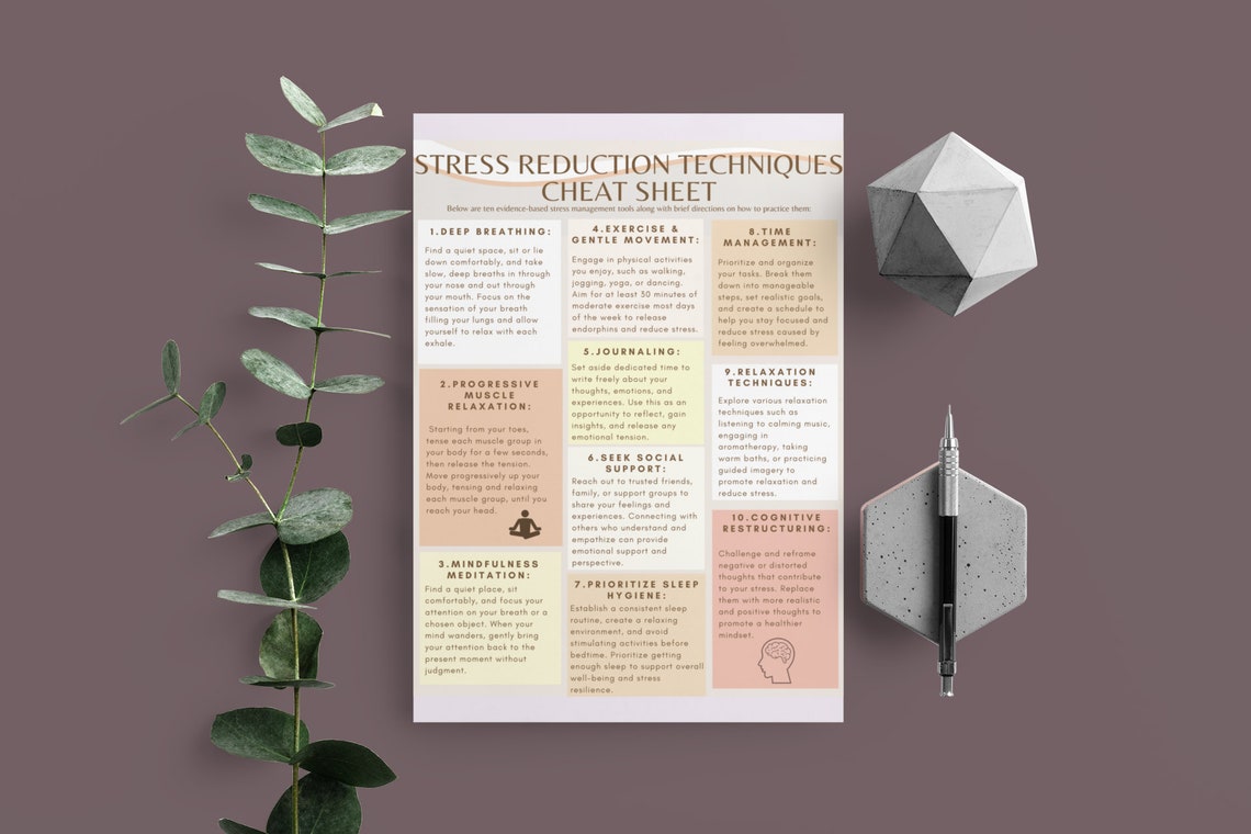 Stress Reduction Techniques Cheat Sheet Stress Reduction Tools Stress ...