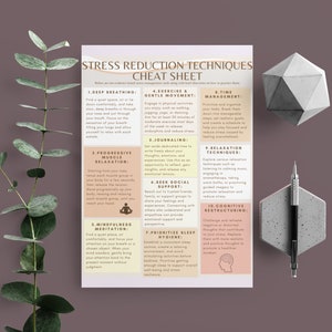 Stress Reduction Techniques Cheat Sheet: Therapy Tools (worksheet) - Etsy