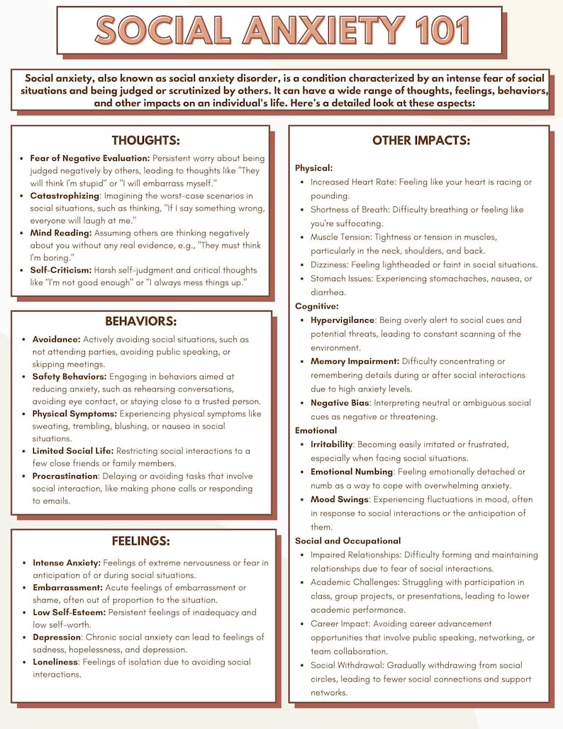 Social Anxiety 101 Social Anxiety Worksheet Social Anxiety Resources ...