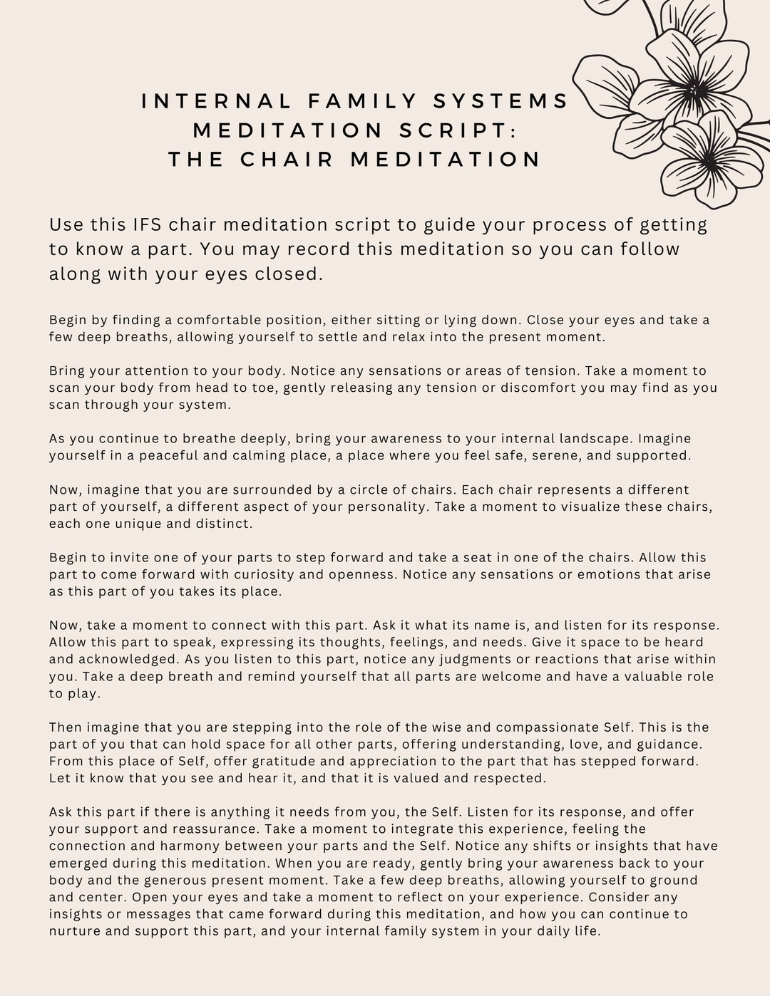 IFS Chair Meditation Script: Internal Family Systems (digital Download ...
