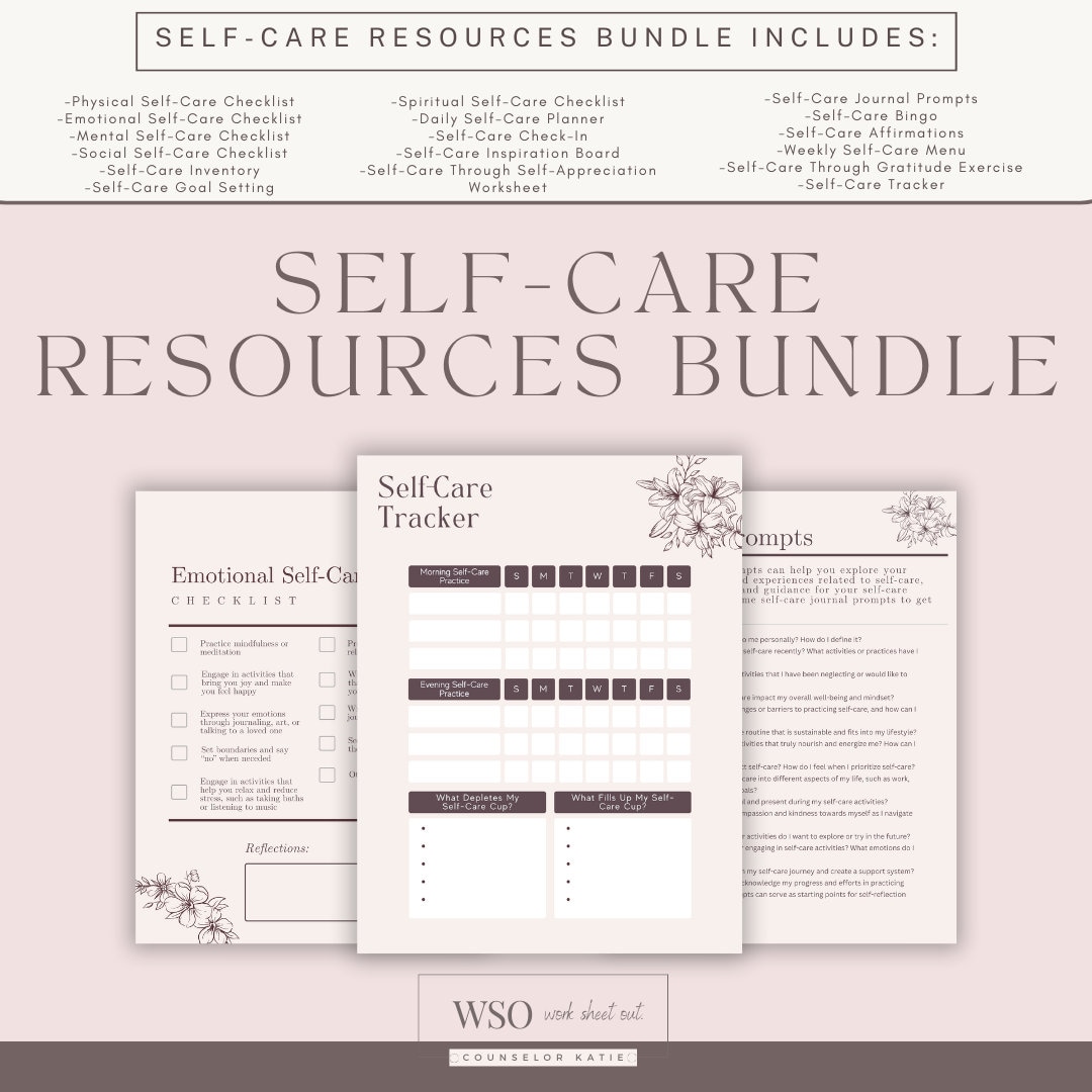 Self-care Resources Bundle; Self-care Exercises; Self-care Worksheets ...