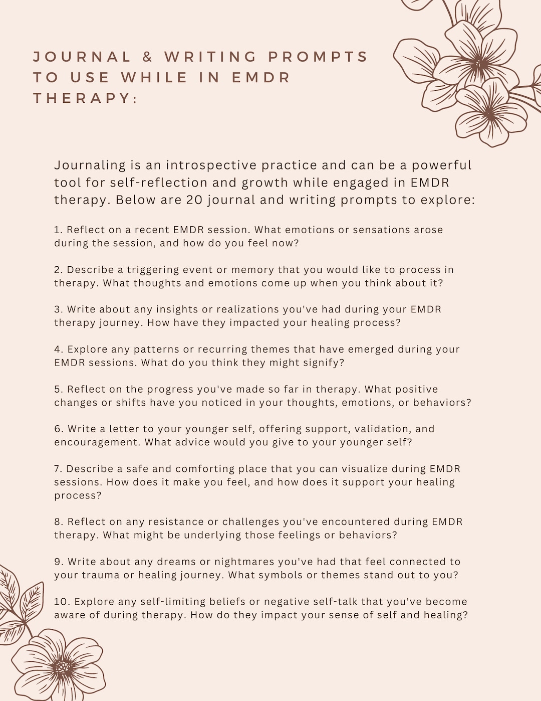 EMDR Therapy Journal Prompts; Eye Movement Desensitization and ...