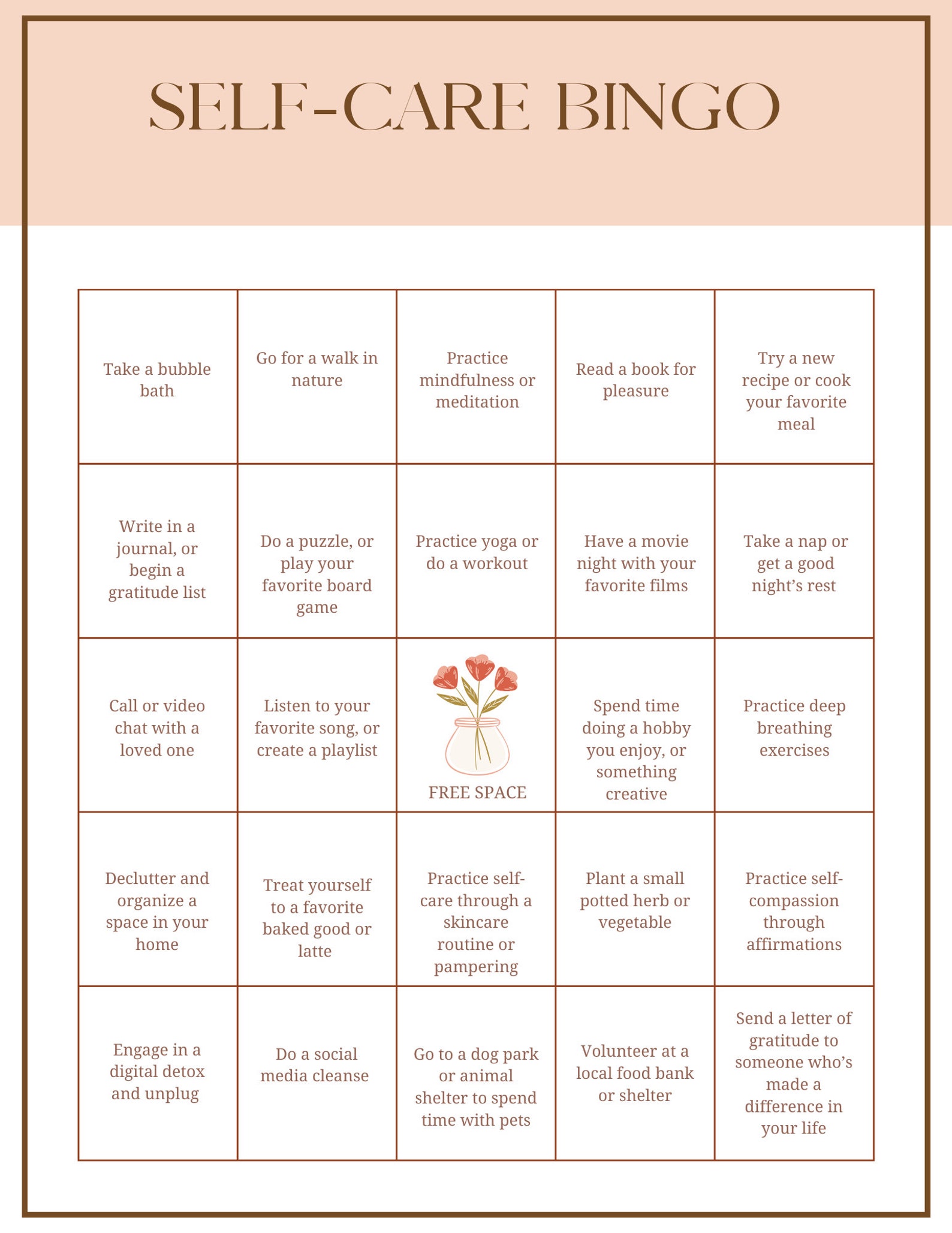 Self-care Bingo - Etsy