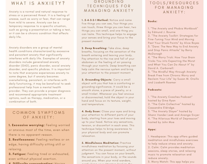 Anxiety Cheat Sheet - Etsy