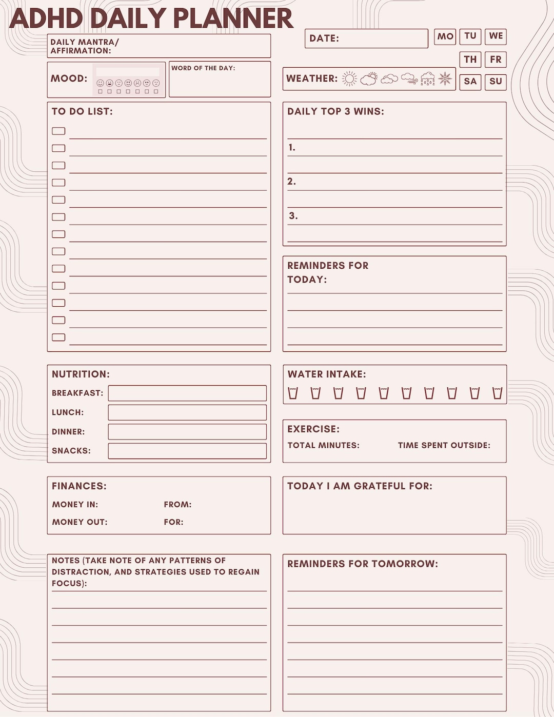 ADHD Daily Planner; Attention Deficit Hyperactivity Disorder Daily ...