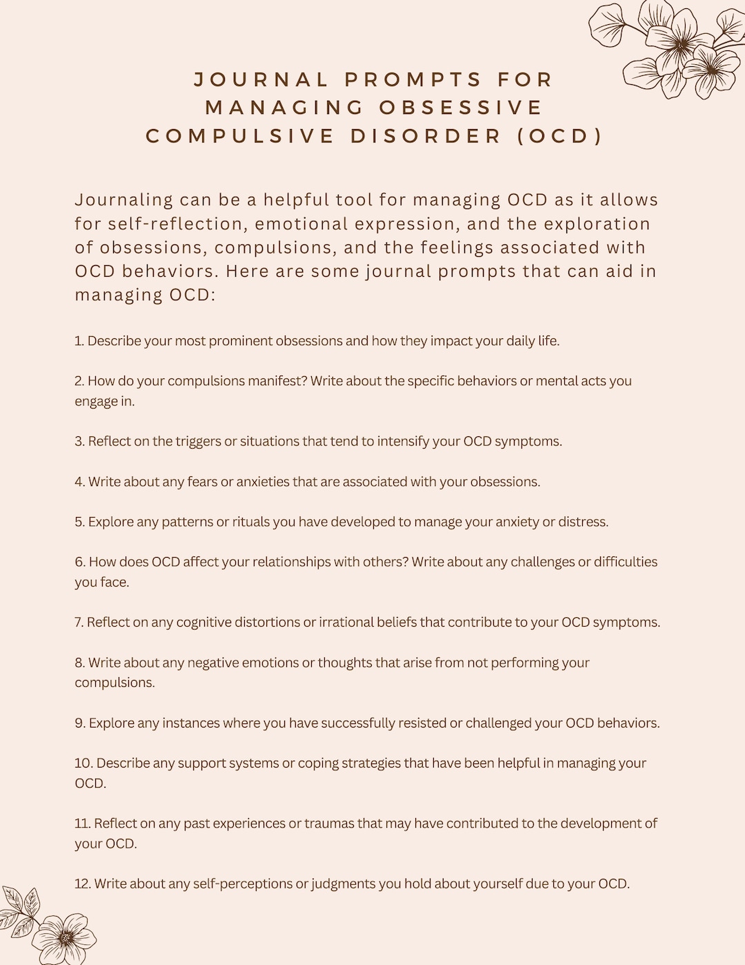OCD Journal Prompts: Obsessive Compulsive Disorder Therapy Tools - Etsy