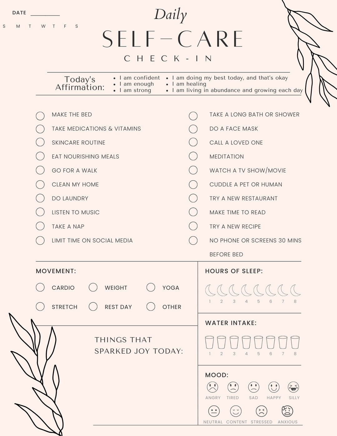 Daily Self-care Check-in - Etsy
