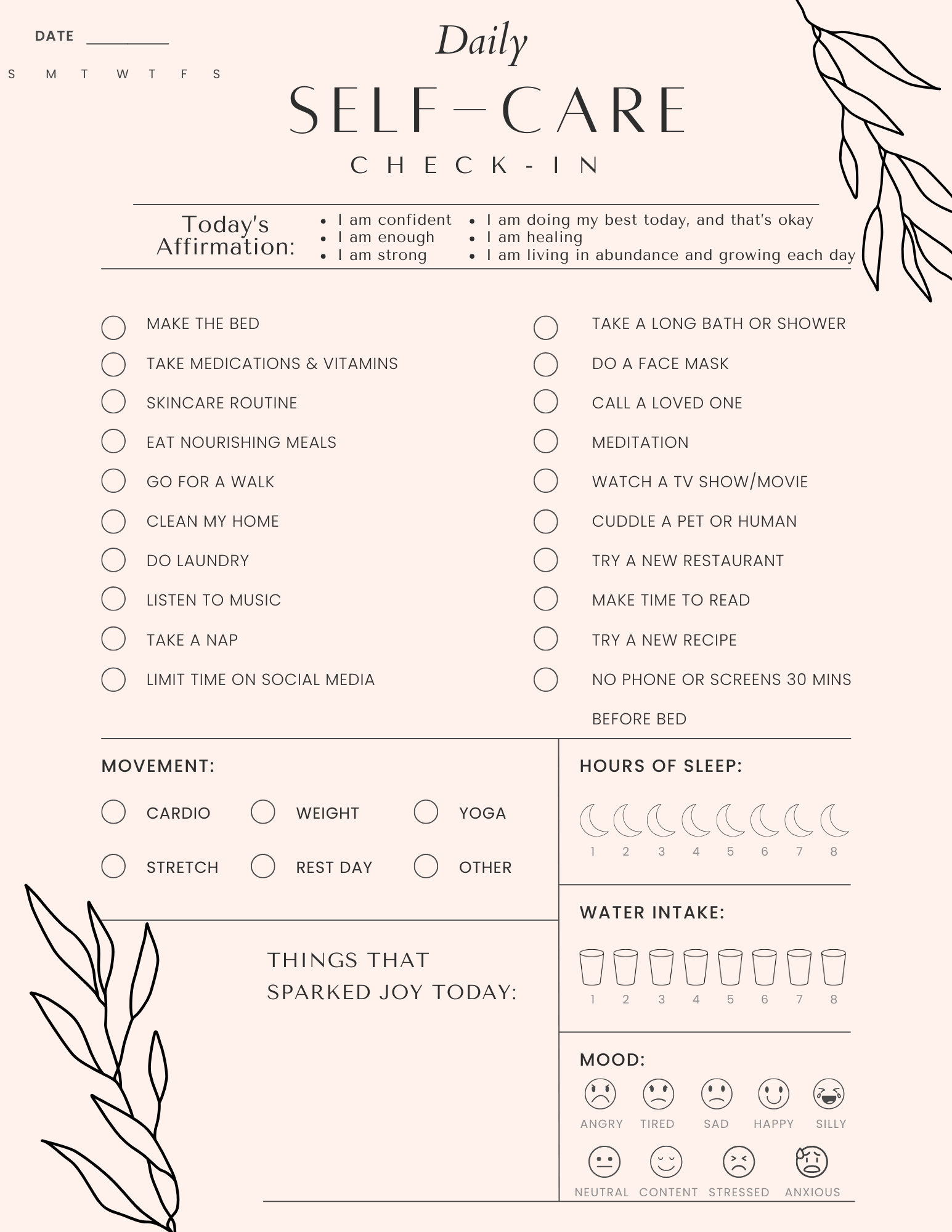 Daily Self-care Check-in - Etsy