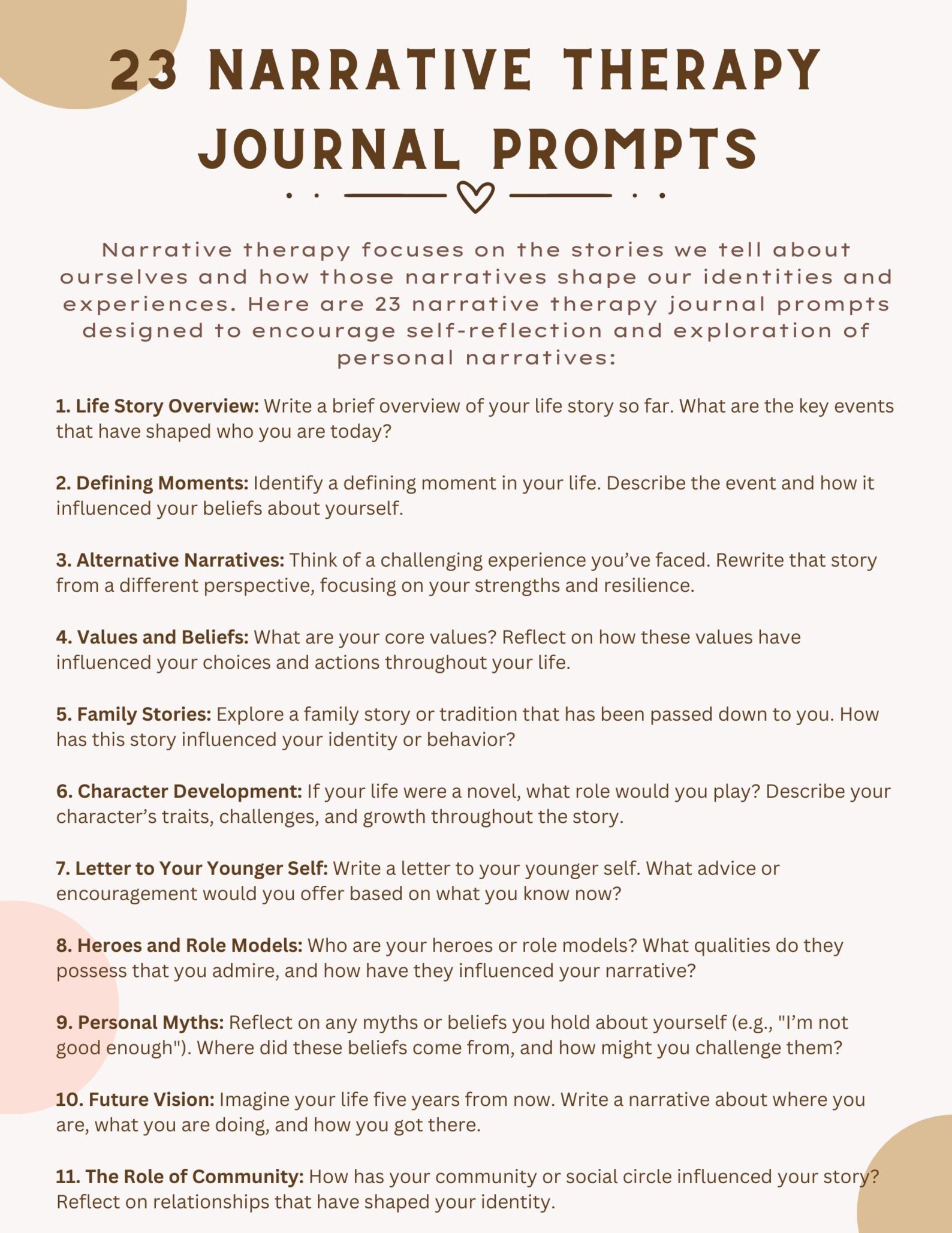 23 Narrative Therapy Journal Prompts: Self-reflection Worksheets - Etsy