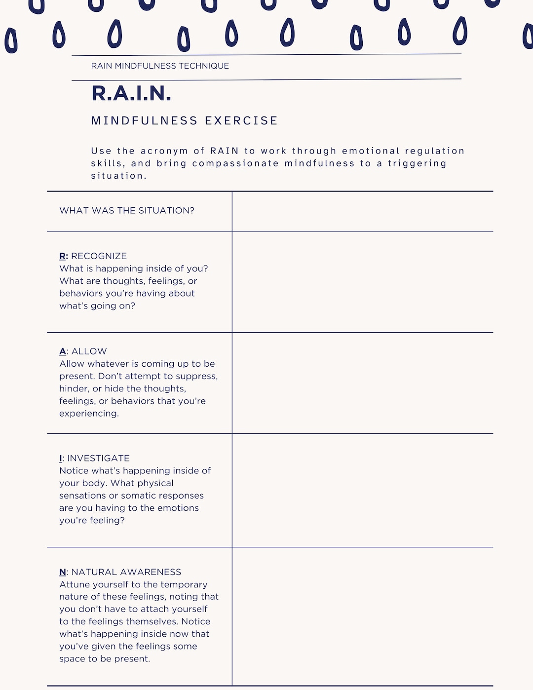 RAIN Mindfulness Exercise - Etsy