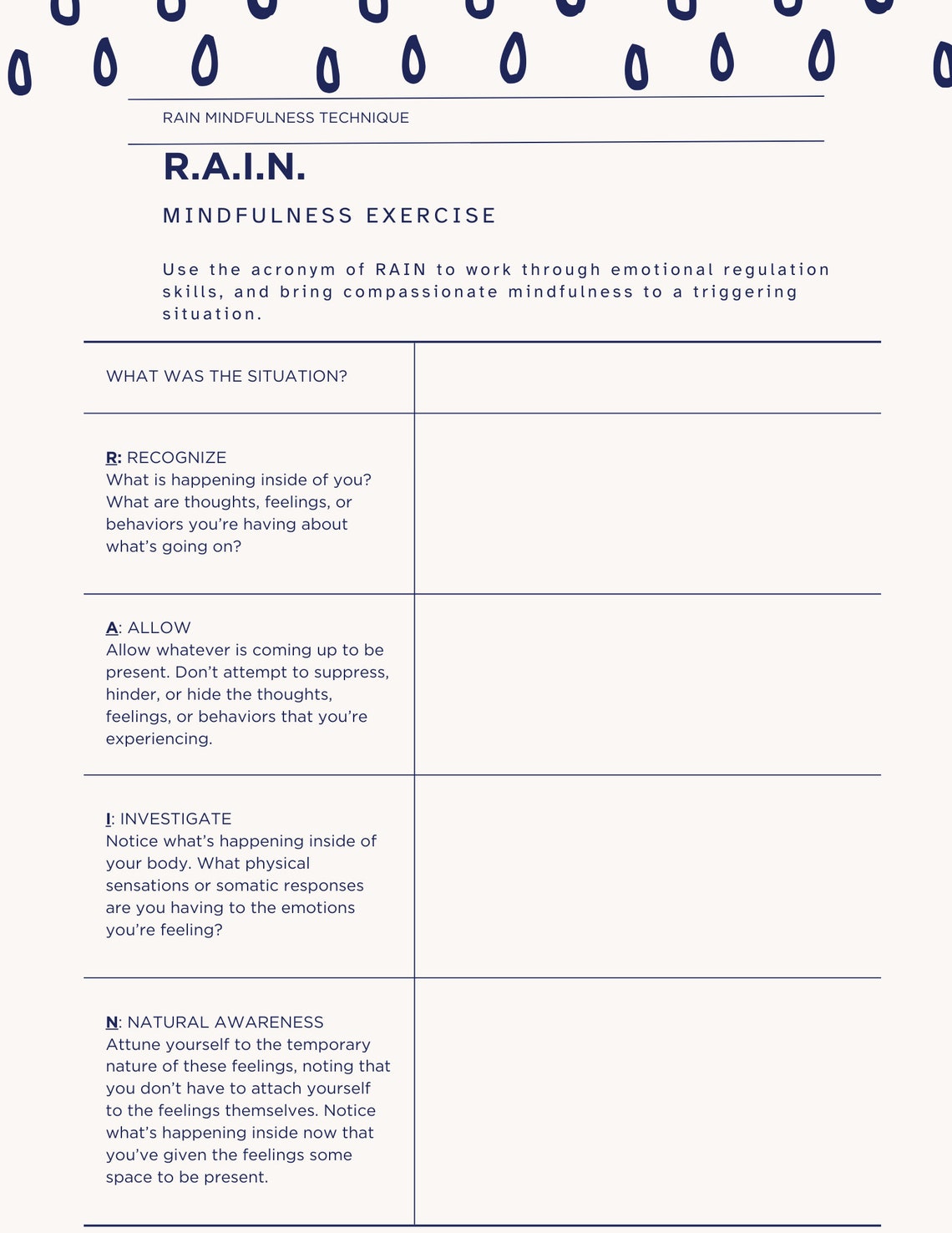 RAIN Mindfulness Exercise - Etsy