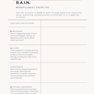 RAIN Mindfulness Exercise - Etsy