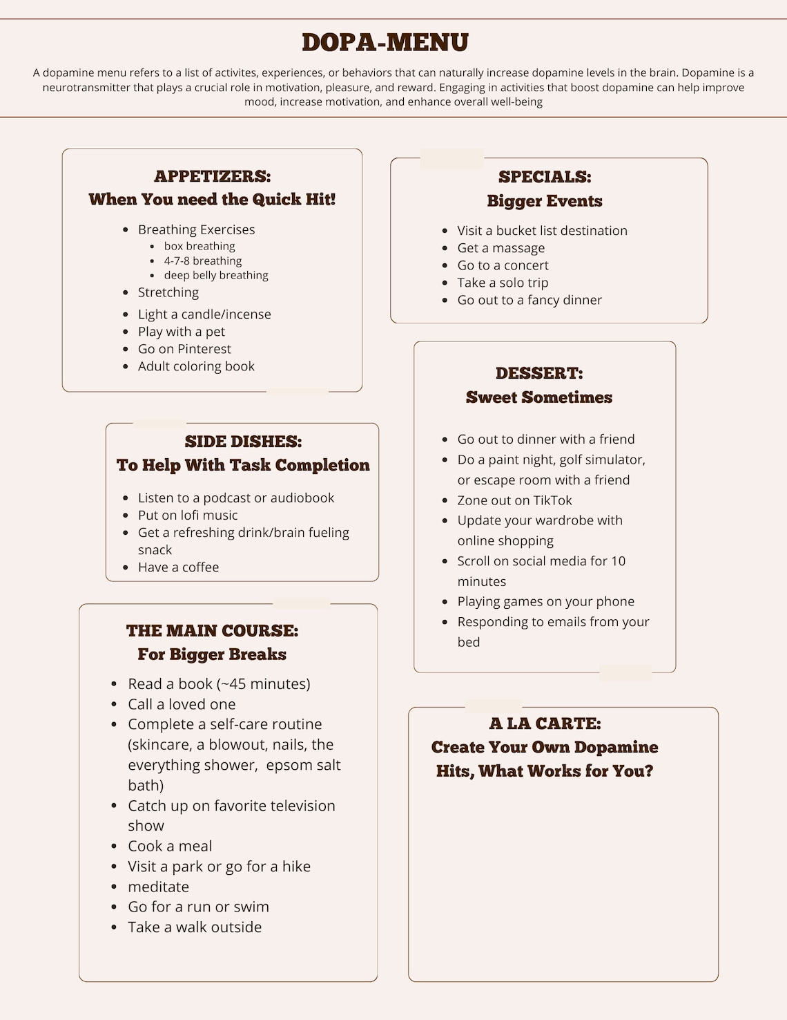 Dopamine Menu- Dopa Menu (ADHD Tool) - Etsy Canada