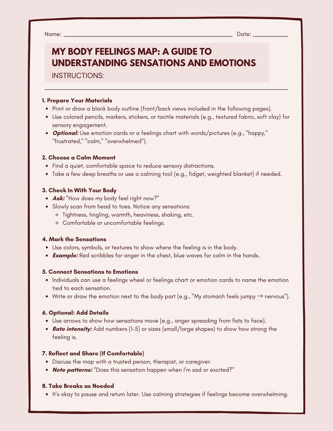 Body Feelings Map: Autism, ASD Therapy - Understanding Sensations and ...