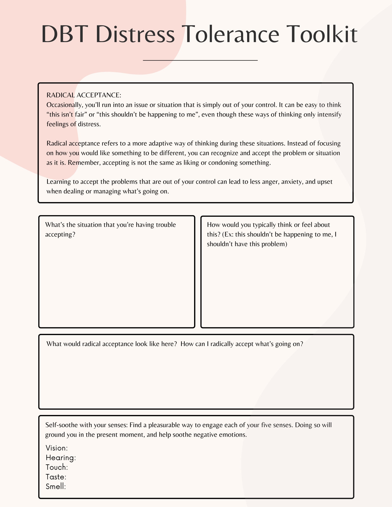 Dbt Distress Tolerance Worksheets