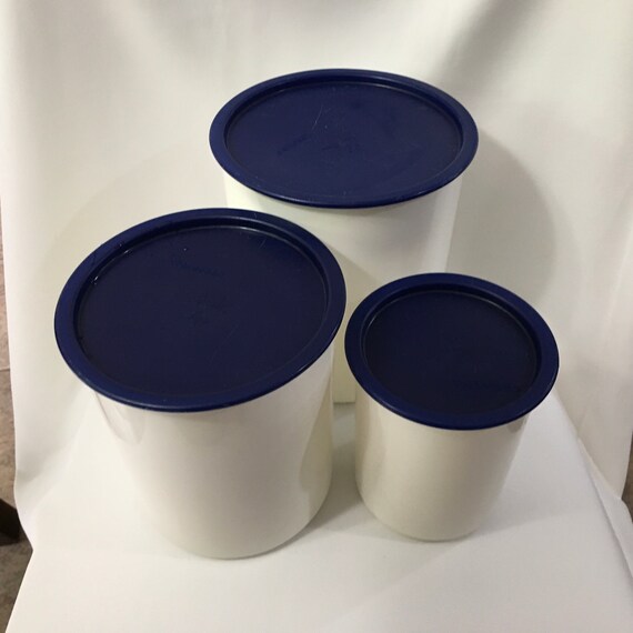 Jars & Containers Home & Living Tupperware One Touch Canister Set with Blue Lids ~ Kitchen ...