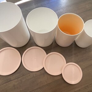 Tupperware Canister Set White Ivory Rose Light Pink One Touch Set of 4 ...