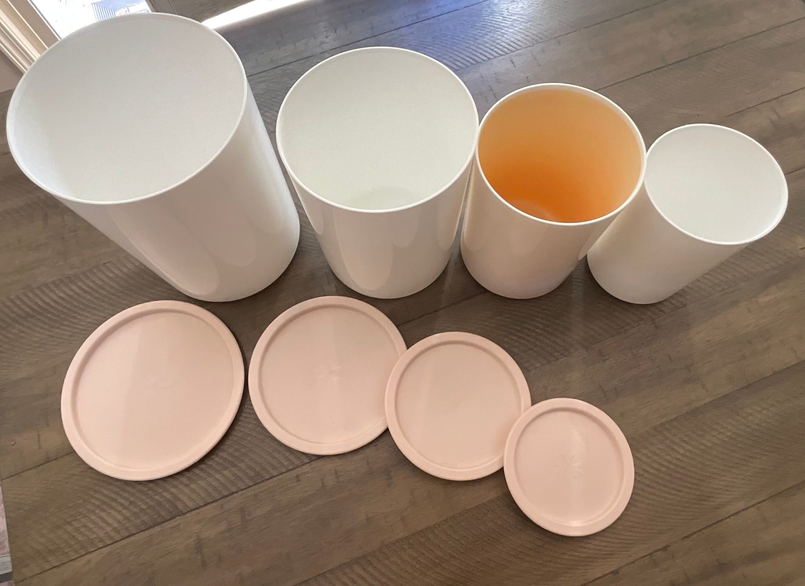 Tupperware Canister Set White Ivory Rose Light Pink One Touch Set of 4 ...