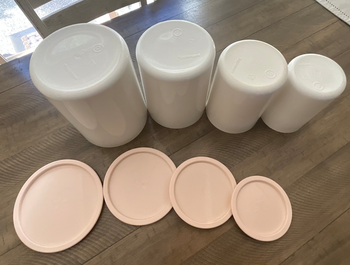Tupperware Canister Set White Ivory Rose Light Pink One Touch Set of 4 ...