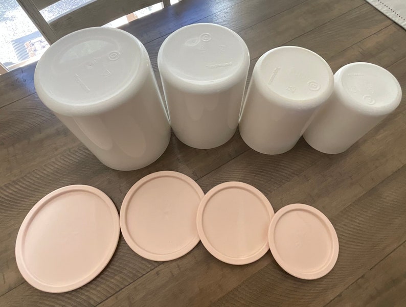 Tupperware Canister Set White Ivory Rose Light Pink One Touch Set of 4 ...