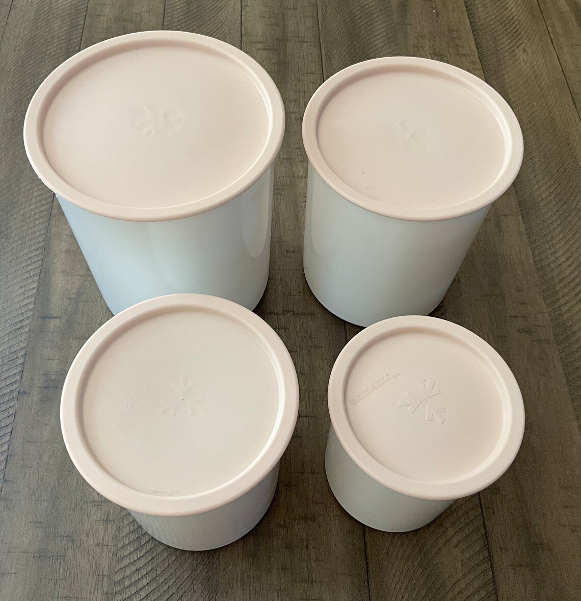 Tupperware Canister Set White Ivory Rose Light Pink One Touch Set of 4 ...