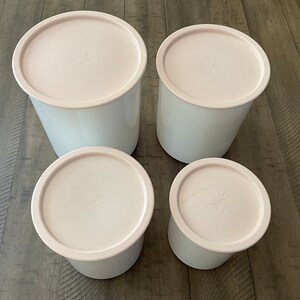Tupperware Canister Set White Ivory Rose Light Pink One Touch Set of 4 ...