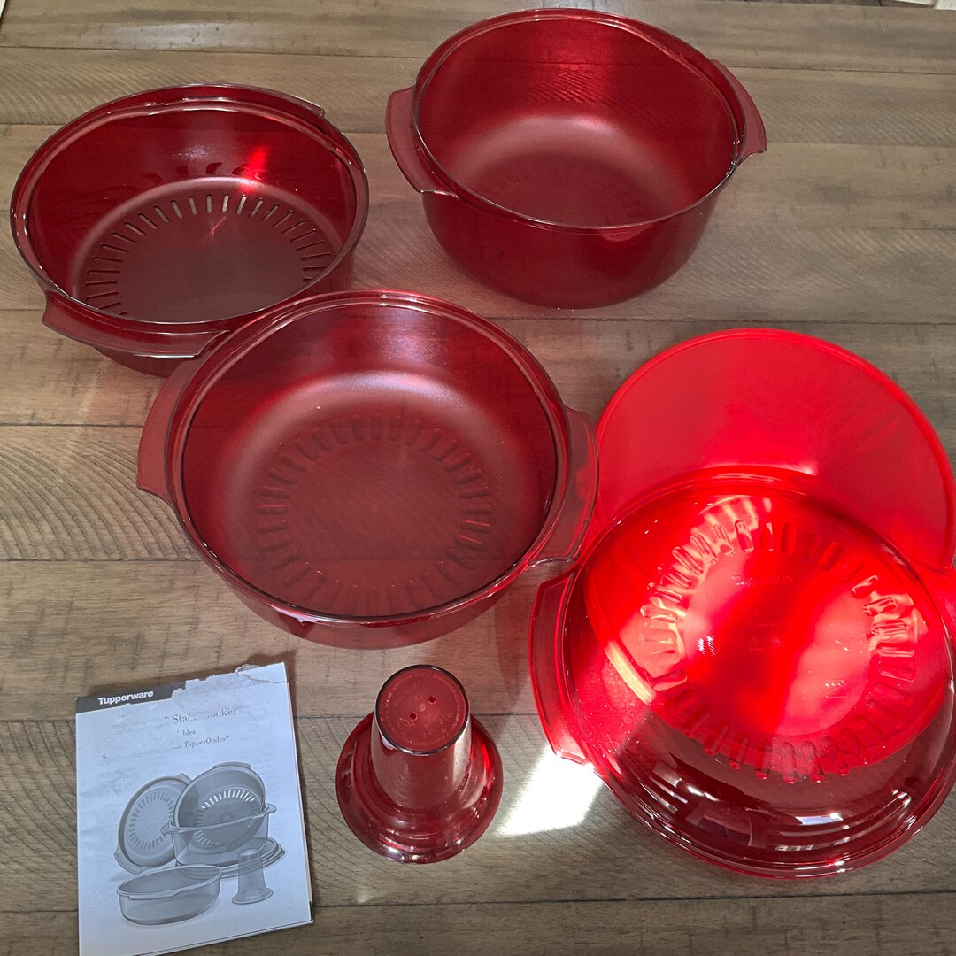 Tupperware Tupperwave Stack Cooker Cookware System Microwave Cranberry ...