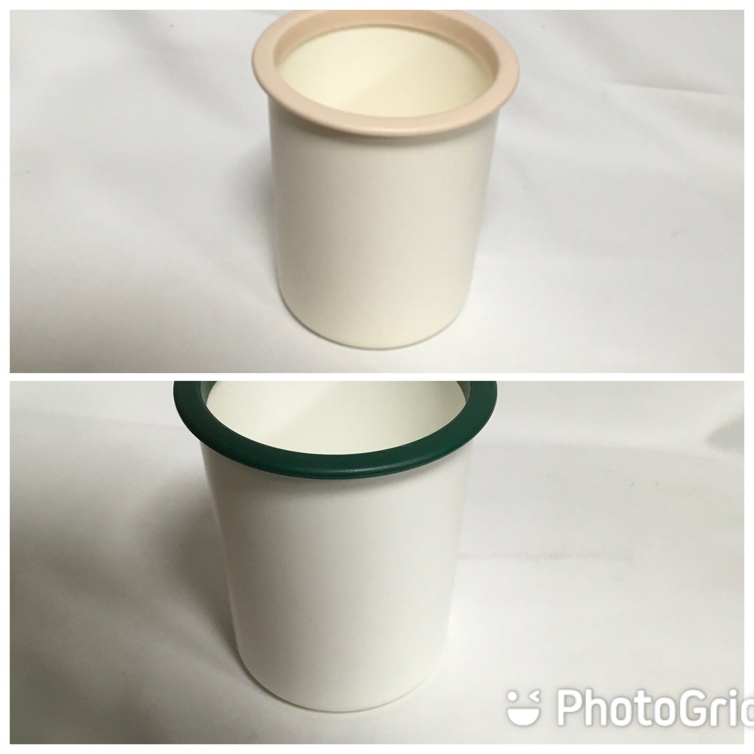 Vintage Tupperware Utensils Holder Ivory Rose Pink or Hunter Green Rim ...