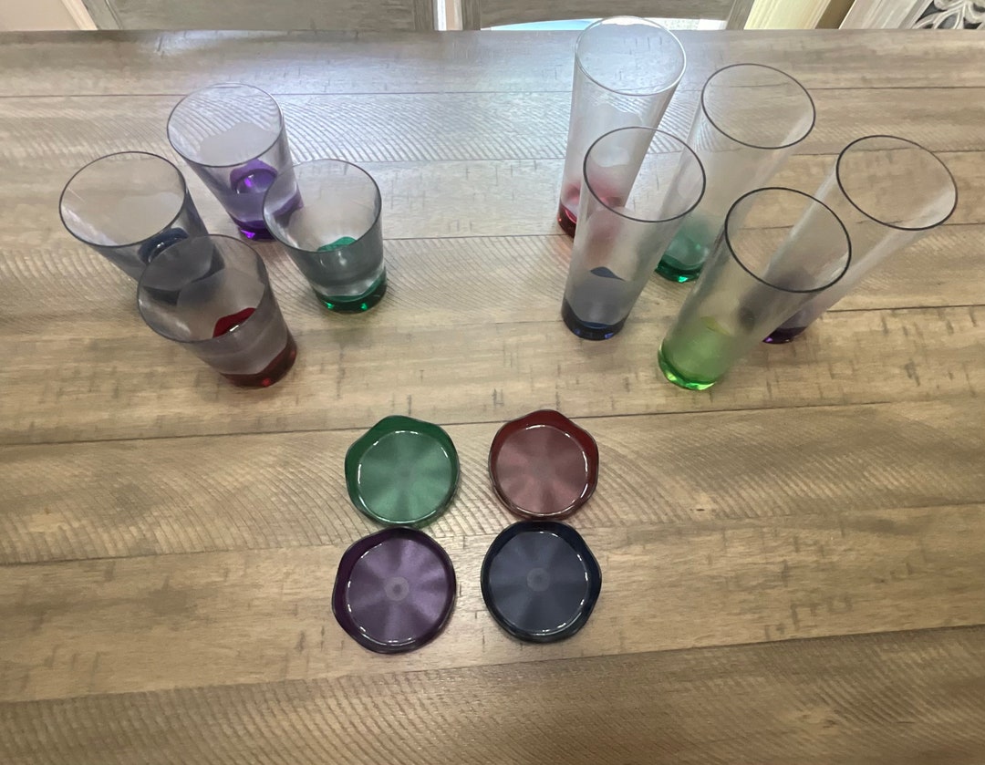 Tupperware Sheerly Elegant Tall Short Tumblers Coasters 18oz 10oz Set ...