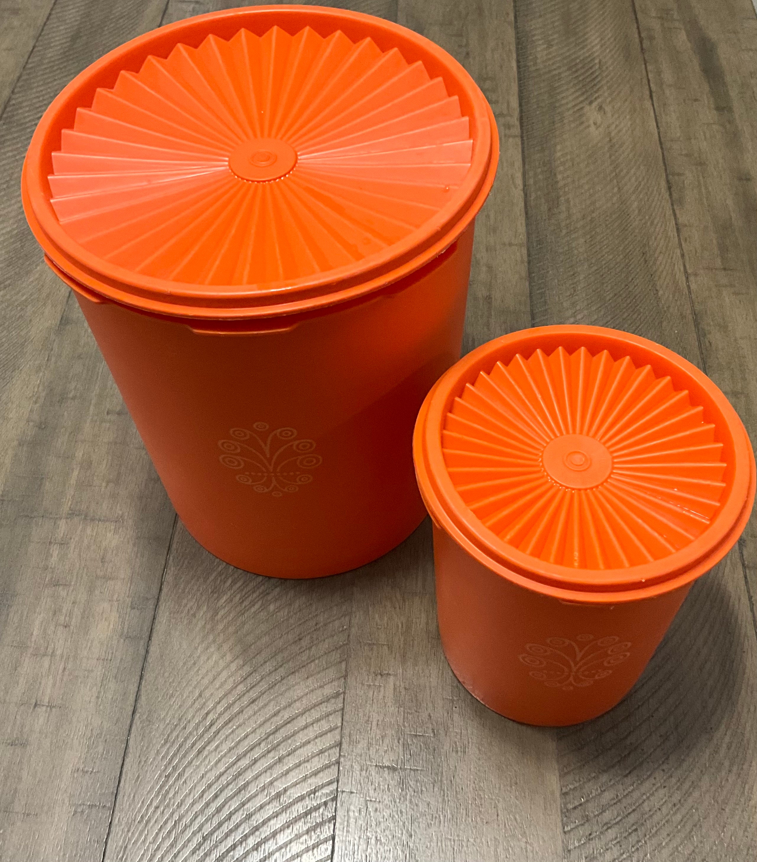 Vintage Tupperware Canister Set of 2 17 Cups 806 805 Bright Orange 5 ...