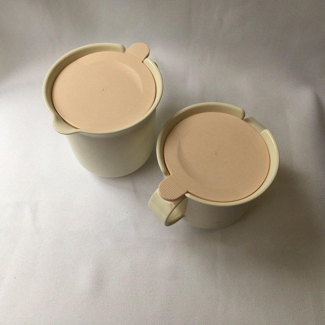 Tupperware Cream and Sugar Bowl Set Ivory Rose White 10 Oz 12 Oz Parts ...
