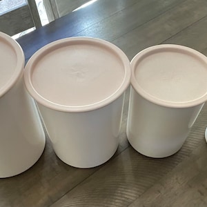Tupperware Canister Set White Ivory Rose Light Pink One Touch Set of 4 ...