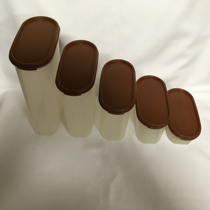 Vintage Tupperware Oval Modular Mates # 1 # 2 # 3 # 4 # 5 Brown Yellow ...
