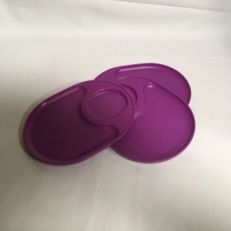 Tupperware Snackatizer Snack Plates 2142 Set of 3 or 4 Purple Stackable ...