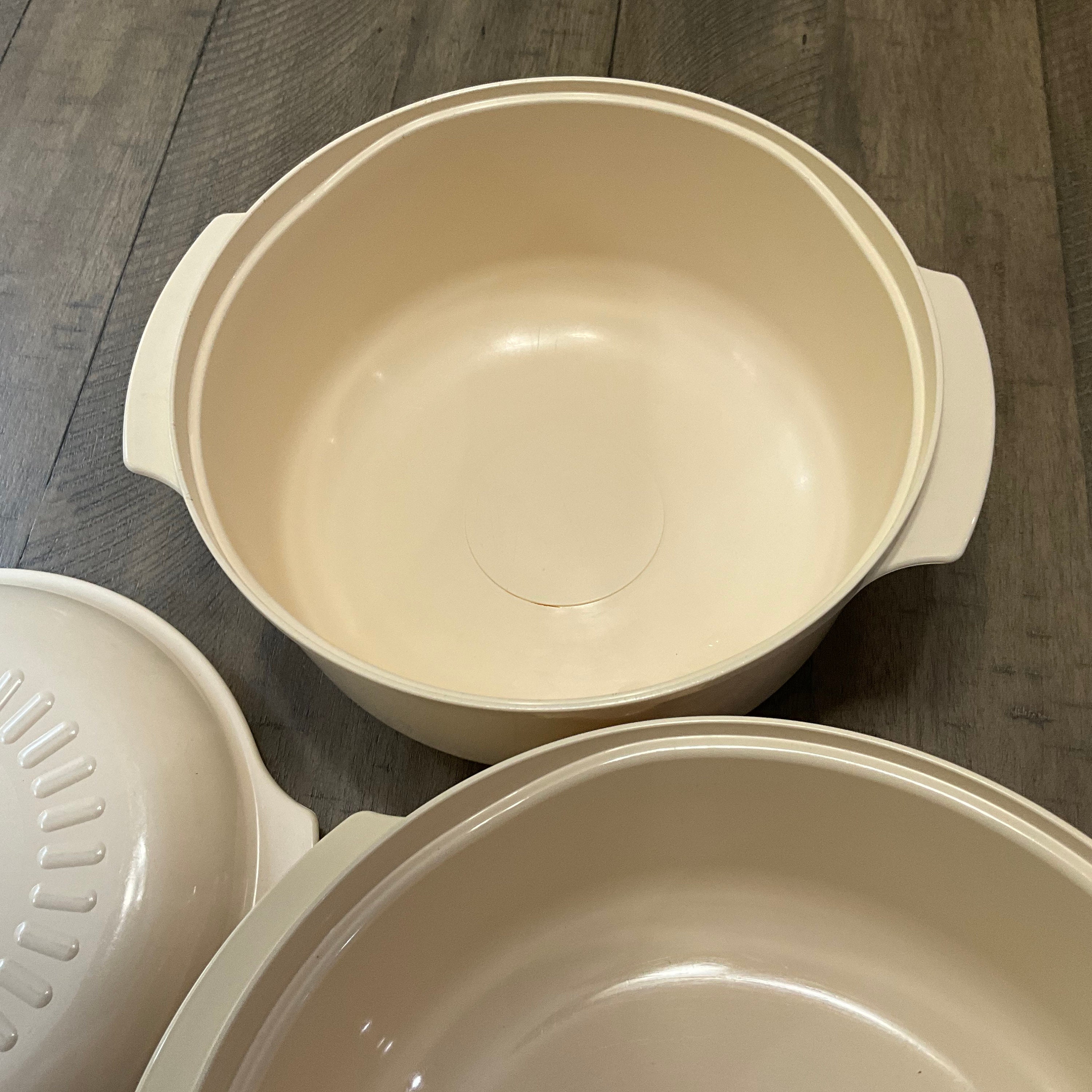 Vintage Tupperware Tupperwave Stack Cooker Microwave Almond Set of 5 8 ...