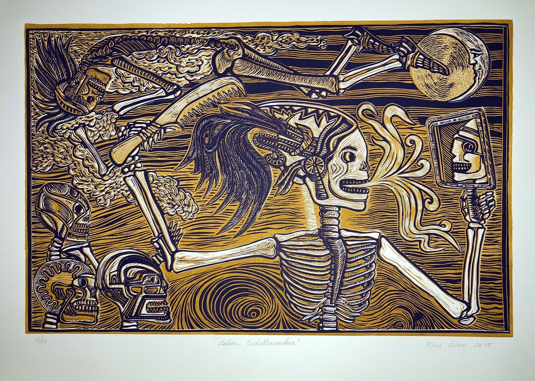 Calaca Embelleciéndose skeleton Beautifying Herself 2015 - Etsy