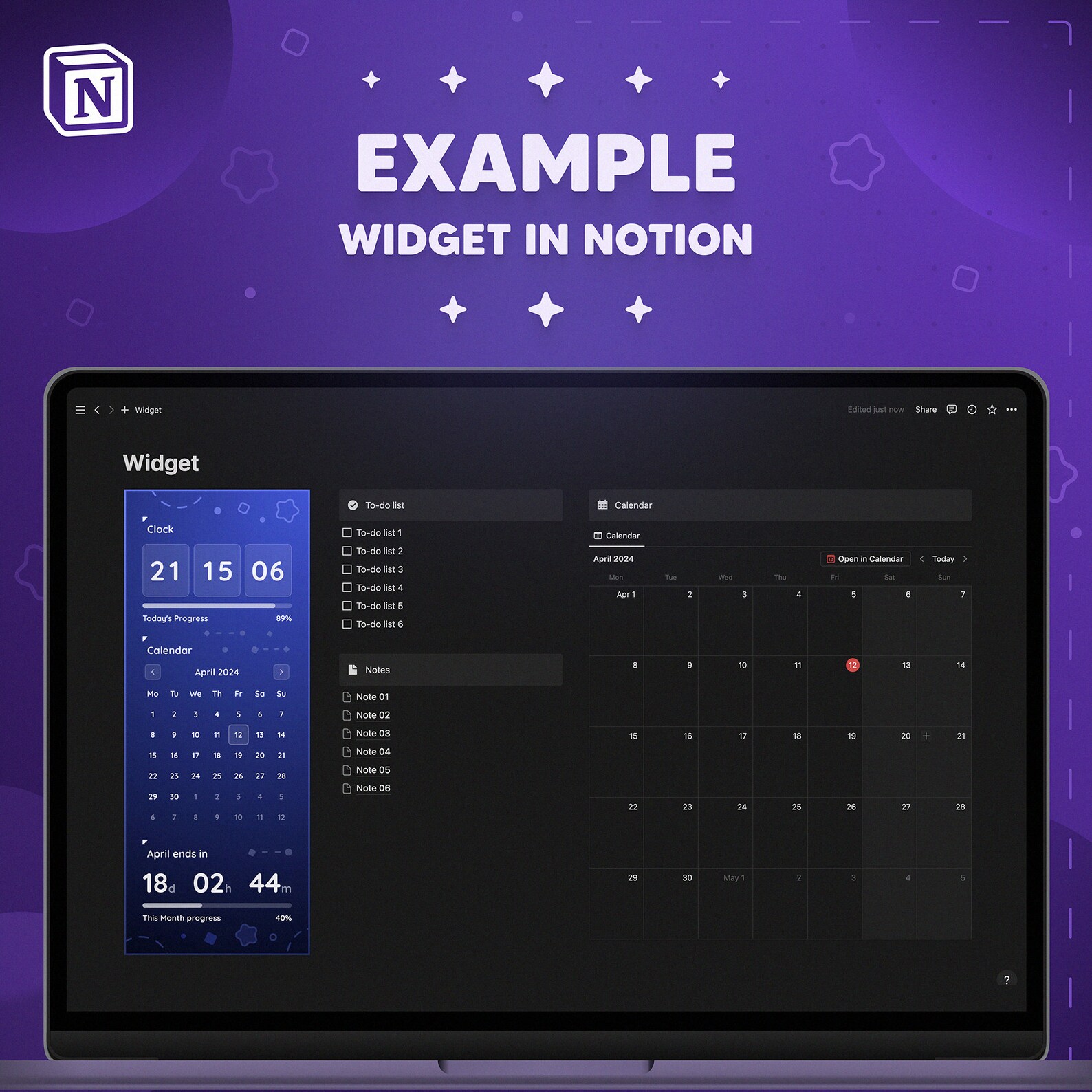 Notion Widget - Clock Widget | Calendar Widget | Monthly Counter Widget ...