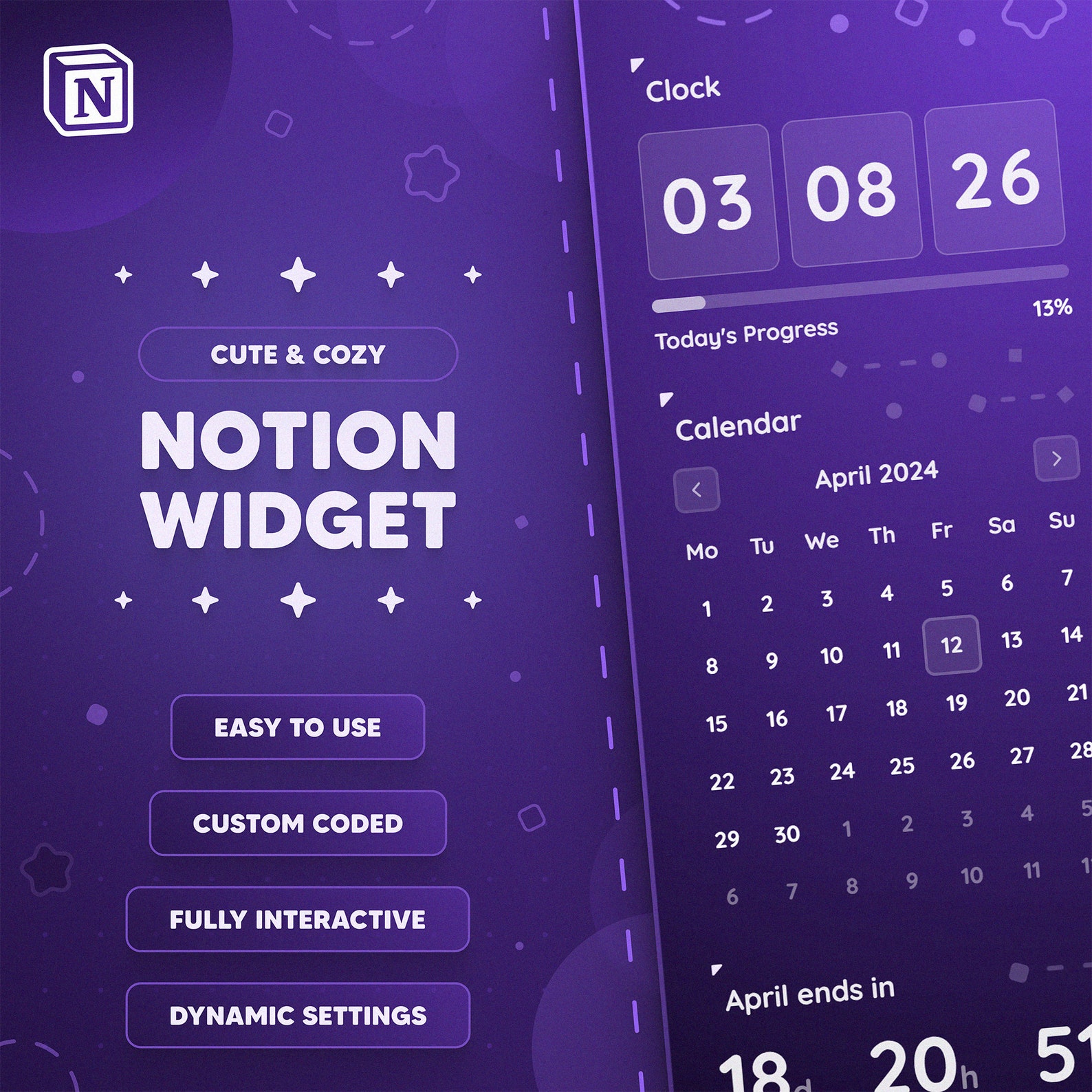 Notion Widget - Clock Widget | Calendar Widget | Monthly Counter Widget ...