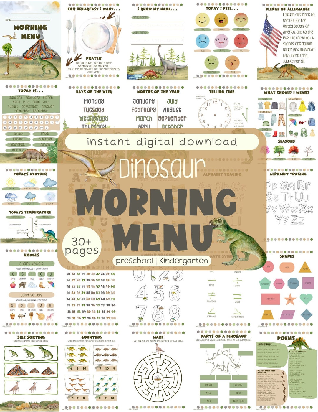 Dinosaur Morning Menu | Toddler | Preschool | Kindergarten | Montessori ...