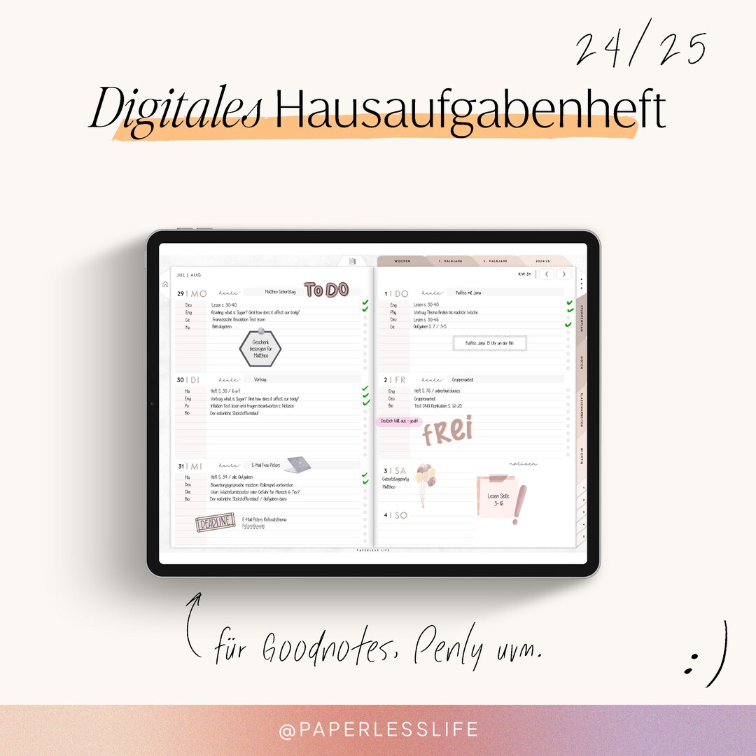 Digital Homework Book 2024/25 | Digital School Planner Dated Jul 24 ...
